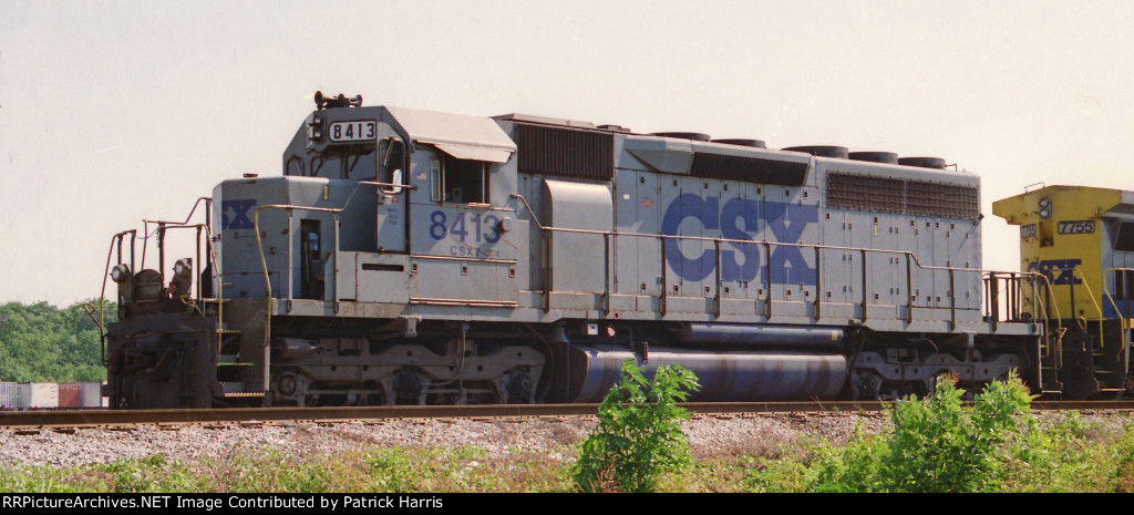 CSX 8413 X-C&O 7462 SD40-2 rebuilt from SD40 with CSX 7755 C40-8W at the east end of CSX ...